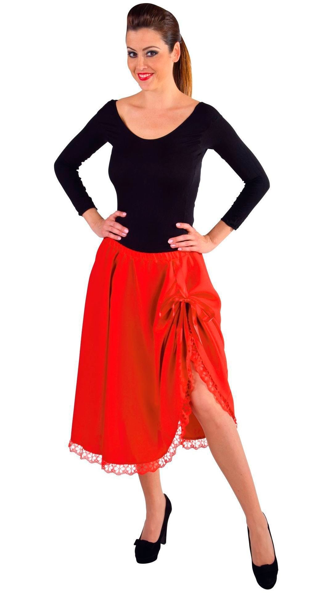 Rode rok met kant vrouwen - Feestkleding.nl