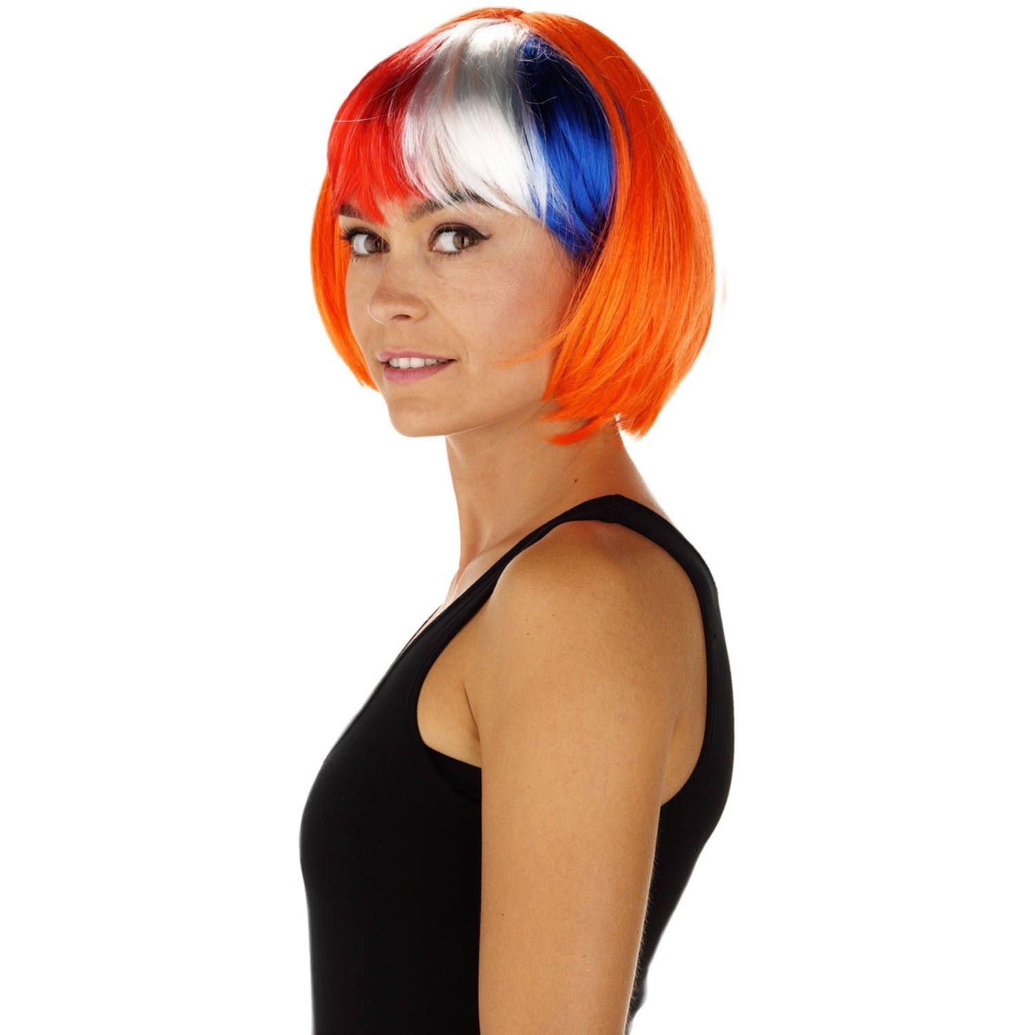 Koningsdag bobline pruik oranje rood wit blauw Koningsdag bobline pruik oranje rood wit blauw